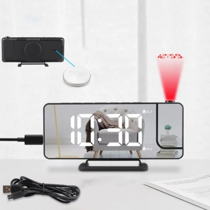 Creative Digital Projection Mirror Alarm Clock with USB Charger LED ...