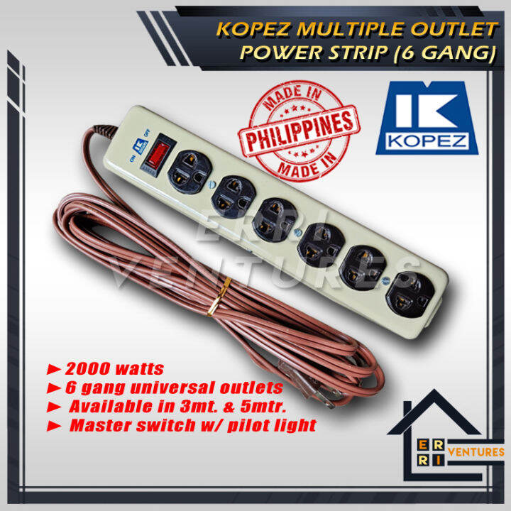 [Kopez] 6 Gang Multiple Outlet Power Strip with Master switch (3/5meters) | Lazada PH