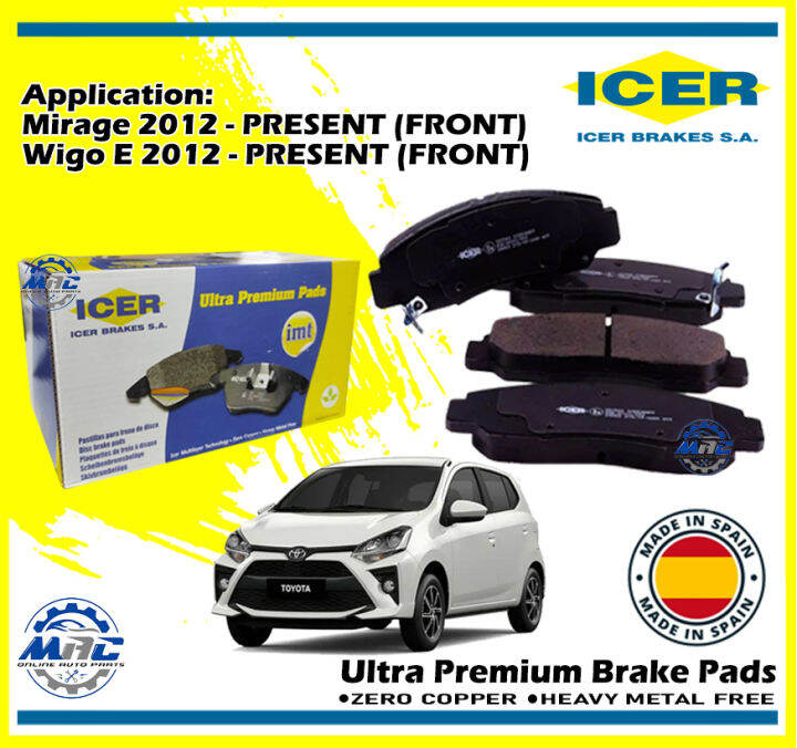 TOYOTA WIGO E 2012 - PRESENT 181701 ICER Ultra Premium Front Disc Brake ...
