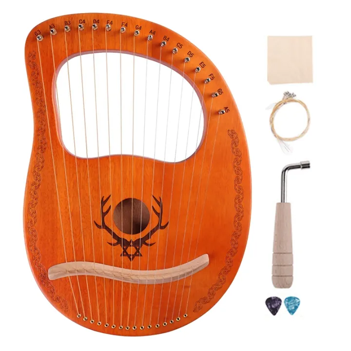 Lyre Harp 16 Mental String Lyre Mahogany Lyre with Tuning Wrench for ...