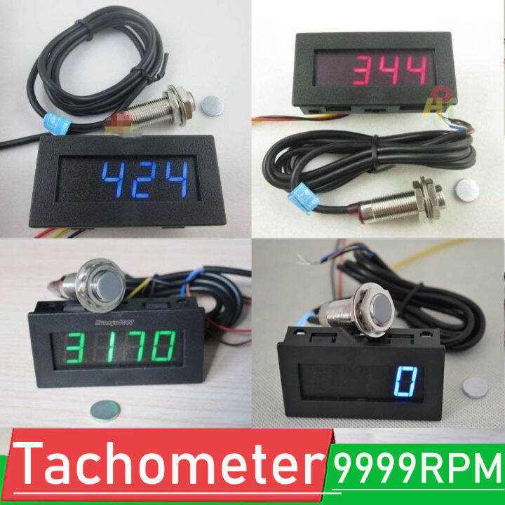 LED Digital Tachometer RPM Speed Meter + Hall Proximity Switch Sensor ...