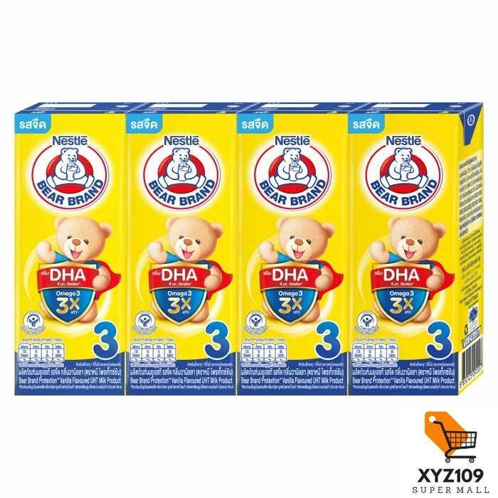 ตราหมี โพรเท็กซ์ชัน นมยูเอชที สูตร3 กลิ่นวานิลลา รสจืด 180 มล. แพ็ค 4 [Bear Prayo, UHT milk ...