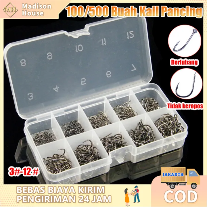 100CPS/500Buah Kail Pancing 1054 Fishing Hook,No 3-12 Set Mata Kail ...