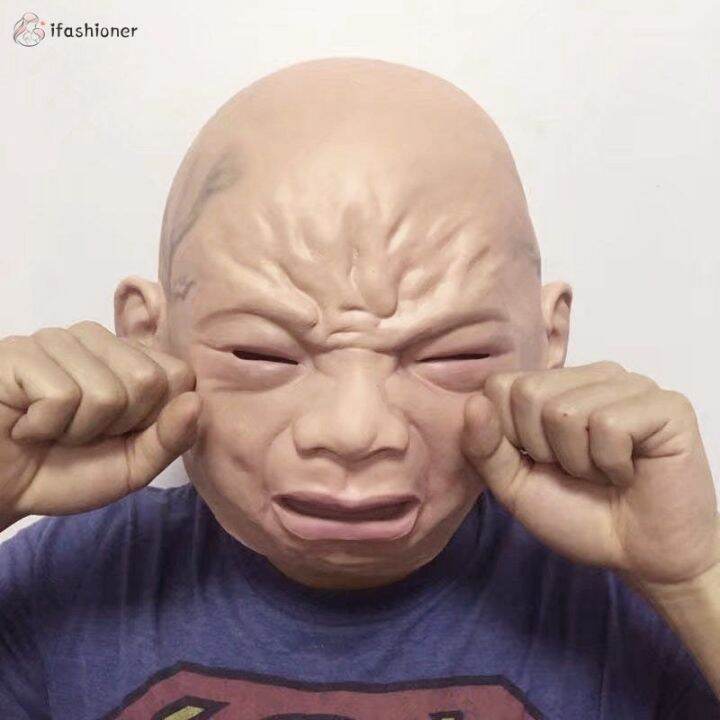 Realistic Creepy Crying Baby Mask Latex Full Head Horrible Masks For ...