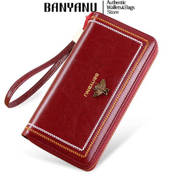 BANYANU กระเป๋าคลัตช์ผู้หญิงสไตล์วินเทจ กระเป๋าสตางค์ใบยาวซิปยาว มัลติ ...