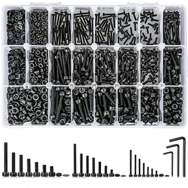 1263PCS Metric Bolt Assortment M2 M4, 21 Sizes Screws Nuts and Hex ...