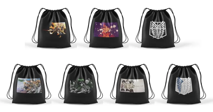 Attack on Titan Anime Design Black Drawstring Bag | Lazada PH