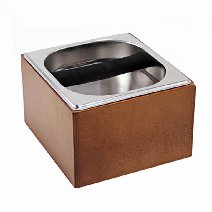 Coffee Knock Box Stainless Steel Wood Coffee Grounds Container Box ...