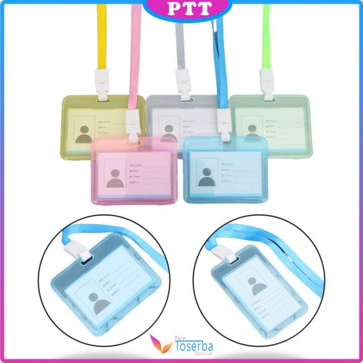 PTT Name Tag Id Card Transparant Gantungan Kartu Nama Plastik Vertical Lanyard Potrait Motif ...