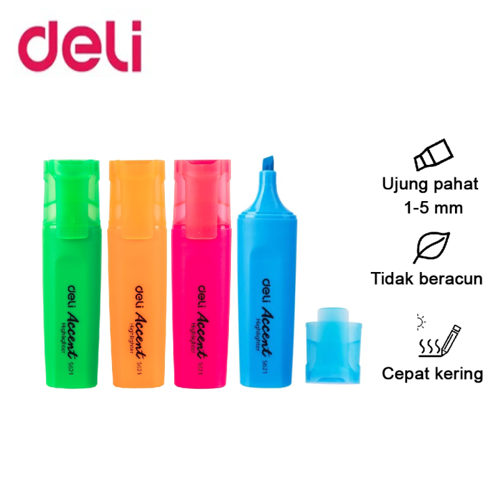 Deli highlighter pen warna tinta fluoressen yang sangat cerah spidol ...