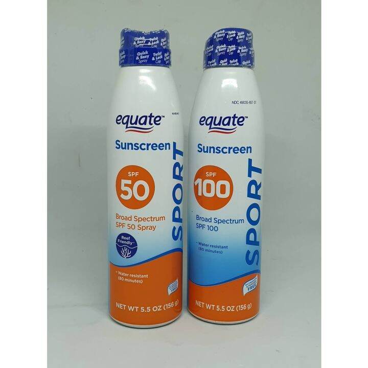Brand New Equate Sunscreen Sunblock SPORT Spray SPF100 Water Resistant ...