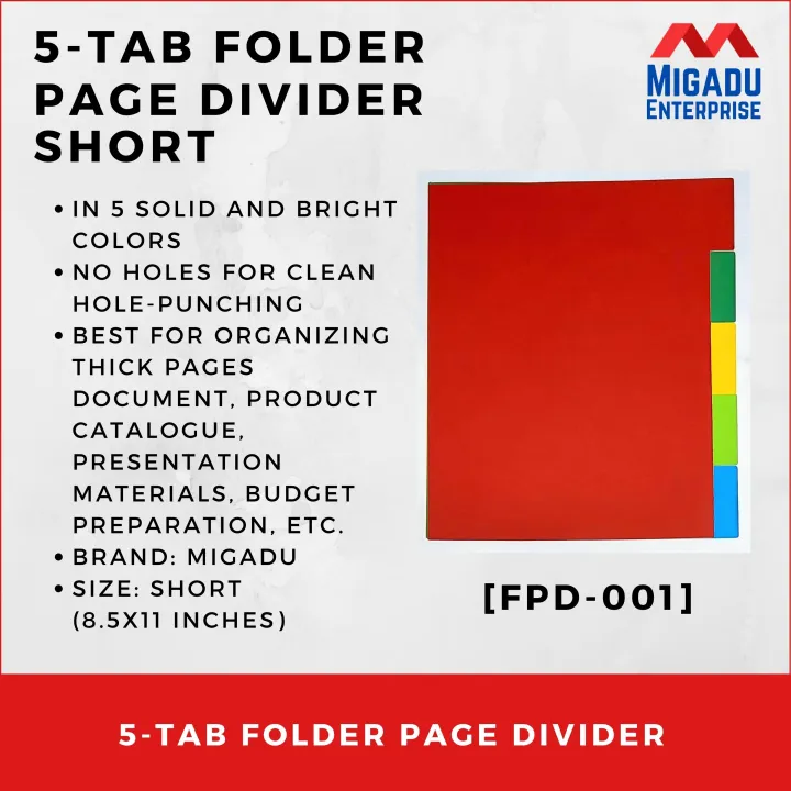 [FPD-001] High Quality 5-Tab Multi-Color Short Size Page Divider File ...