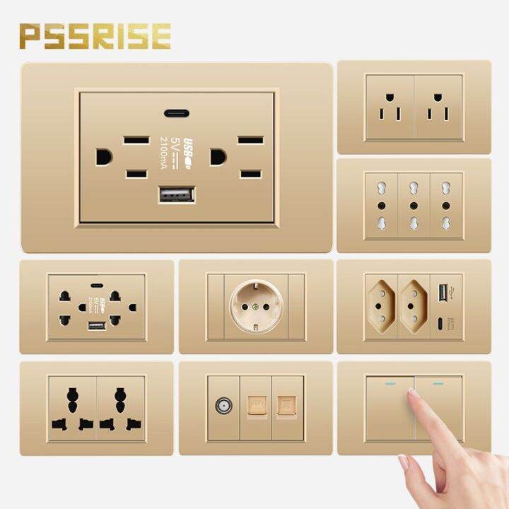PSSRISE 118 Brazil Thai US Wall Socket with 5V 2.1A USB Type-c Charger ...