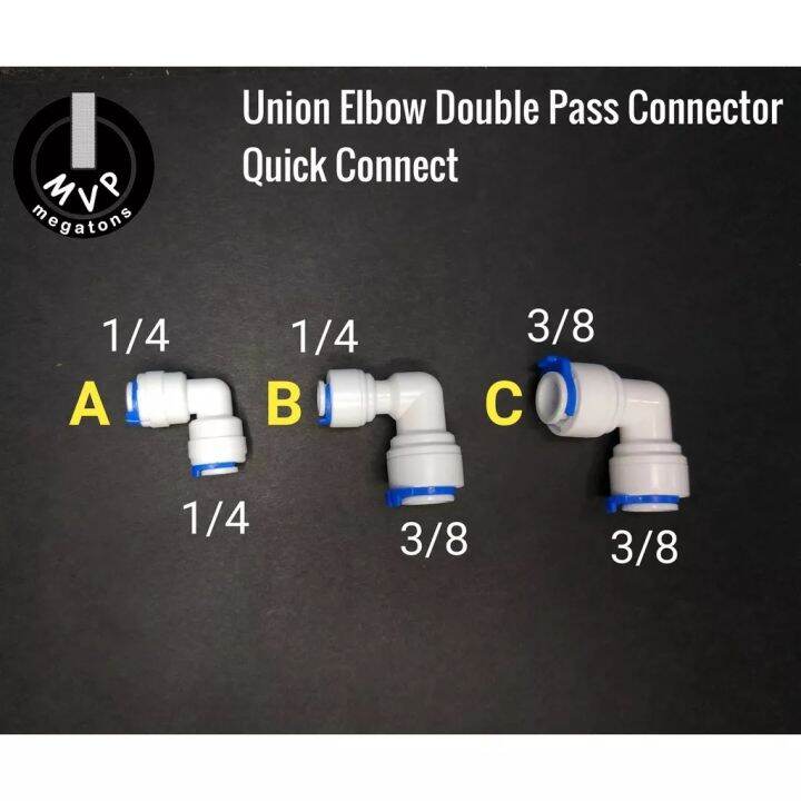 Union Elbow Connector RO Fittings Quick Connect 1/4" and 3/8" Reverse ...