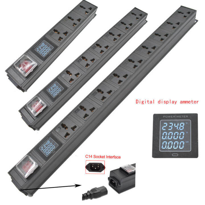 PDU power strip network cabinet rack C14 port link 2-18AC 10A universal socket LED switch with ...