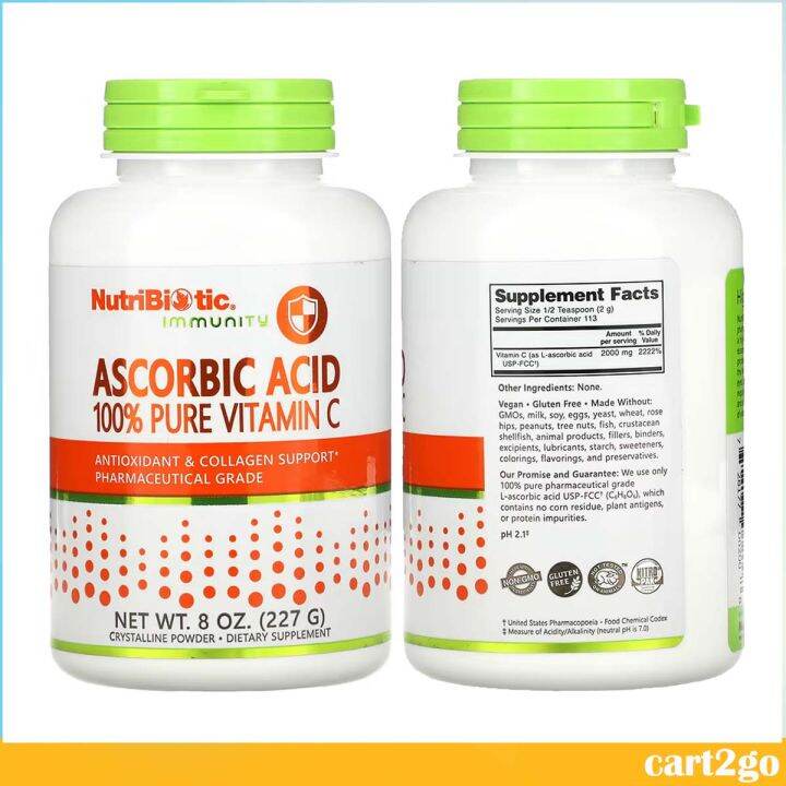 NutriBiotic Immunity Ascorbic Acid 100% Pure Vitamin C Crystalline Powder 227g Vegan Gluten Free ...