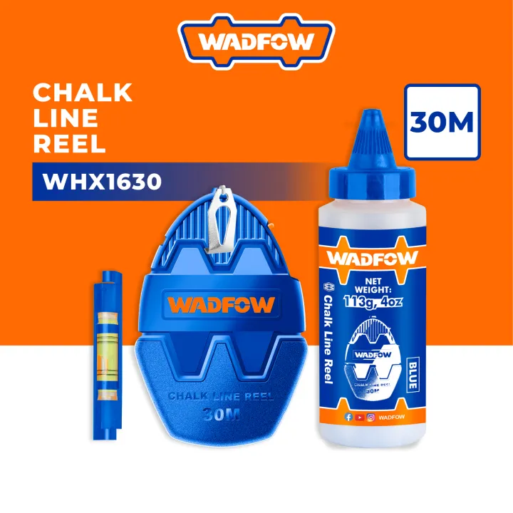WADFOW Chalk Line Reel, Length: 30m, w/ Spirit Bubble + Blue Powder ...