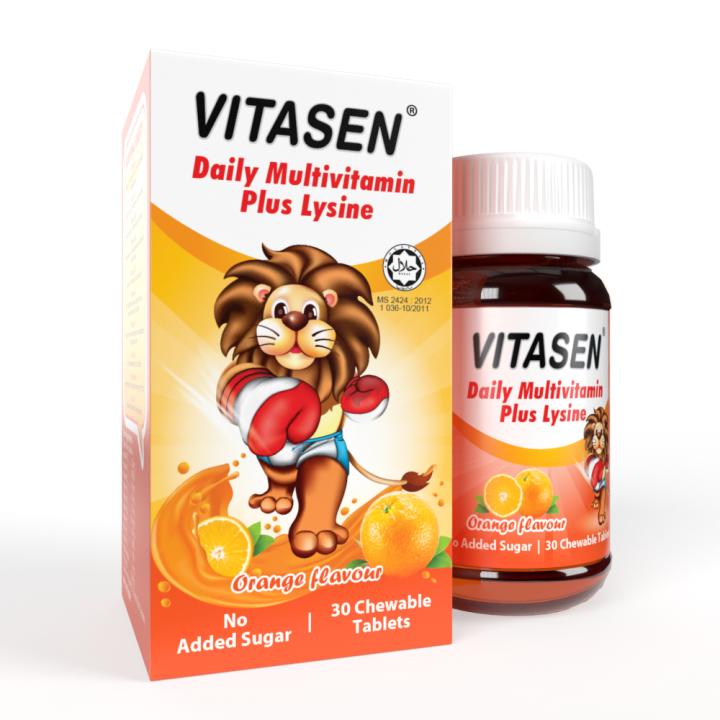 VITASEN MULTIVITAMIN PLUS LYSINE (30 Tablets) - ORANGE FLAVOUR | Lazada