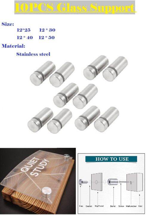 10PCS Stainless Advertising Bolt M12 Glass Holder / Standoff Pin Screw ...