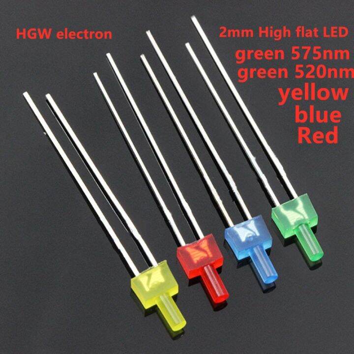 100pcs Multicolor 2mm Flat Top Led Diffused Red Yellow Blue Green LED ...