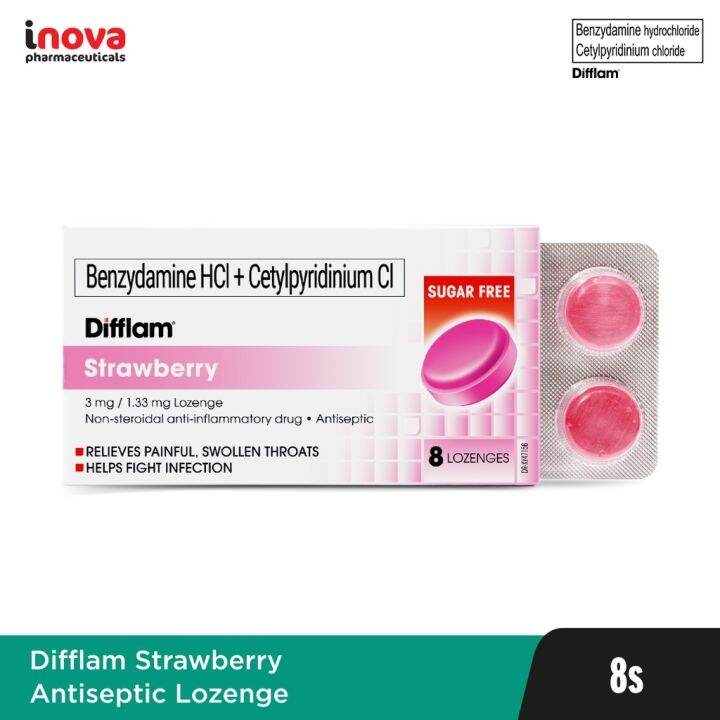 Medical supplies Difflam Strawberry Antiseptic Lozenge 8's | Lazada PH