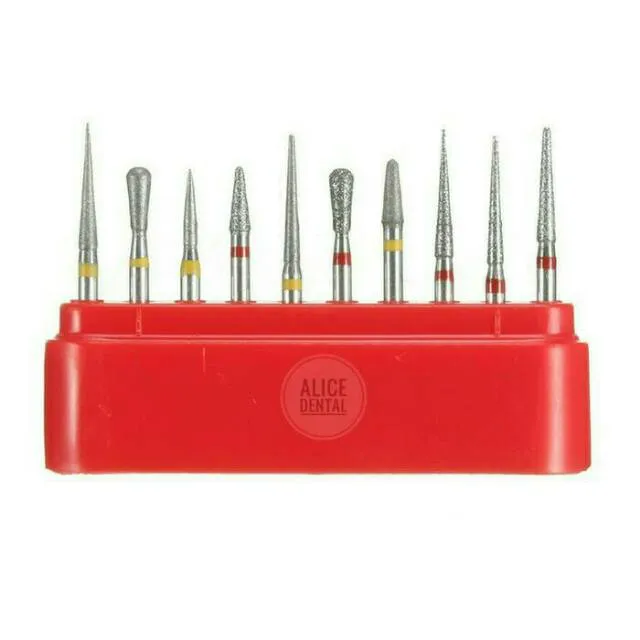 Alice dental bur set diamond high speed burs gigi merah kuning highspeed bentuk pear pir fissure ...