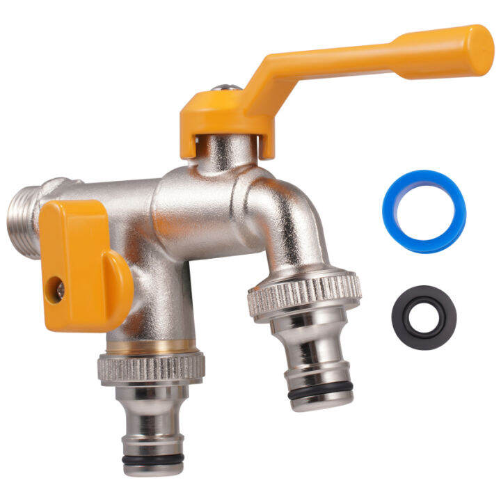 Double Outlet Tap Garden Brass Rust with 3/4 Inch & 1/2 Inch Adapter ...