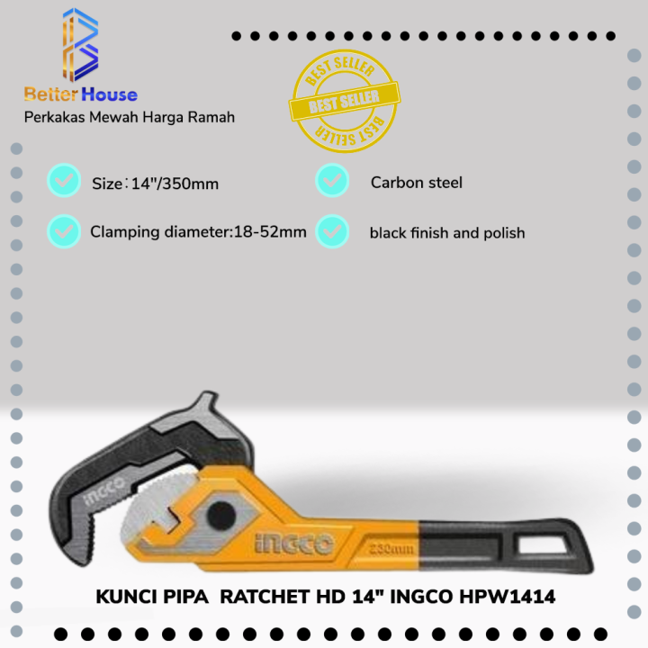 Ratcheting Pipe Wrench (14") INGCO HPW1414 Kunci Pipa Ratchet Otomatis ...