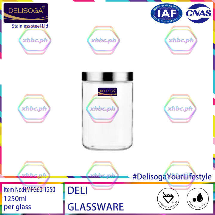 Deli Delisoga ️1250ml Glassware Glass stainless lid Food Storage Candy ...