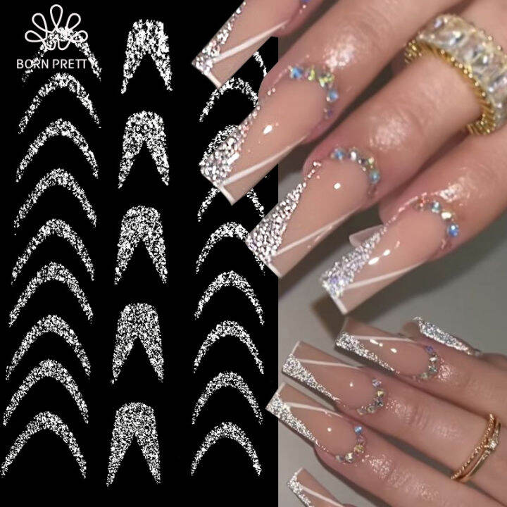 BORN PRETTY 1 Sheet 3D Nail Sticker Reflective Glitter Gold And Silver ...