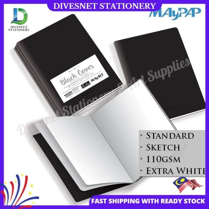 Mayart 40p 110gsm Black Cover Sketch Book (3In1 Pack) A4 (MA00266) A5 (MA00267) | Lazada