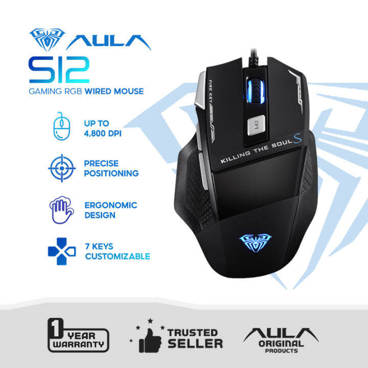 Aula S12 Gaming Mouse, USB, 7 Buttons, 4800 DPI, 125Hz | Lazada PH