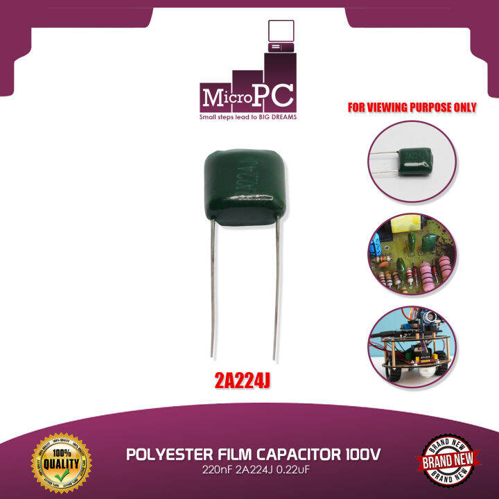 POLYESTER FILM CAPACITOR 100V 220nF 2A224J 0.22uF | Lazada PH