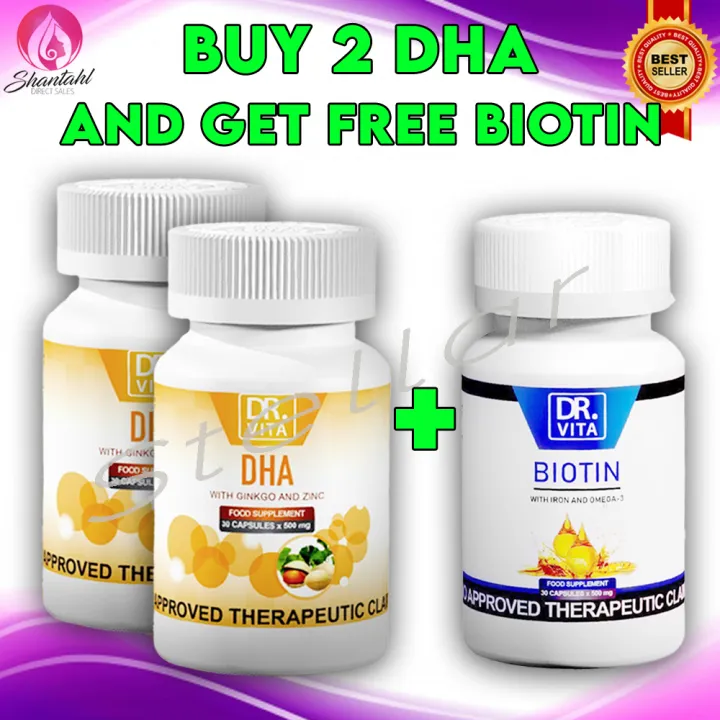 FREE BIOTIN! 2 BOTTLES Dr. Vita DHA with Ginkgo and Zinc (Elderly), Dr. Vita DHA for Adult ...