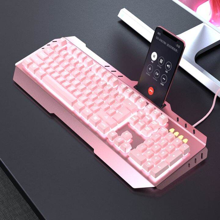 Pink Gaming Keyboard and Mouse Set Girl Cute With LED Light Mechanical ...
