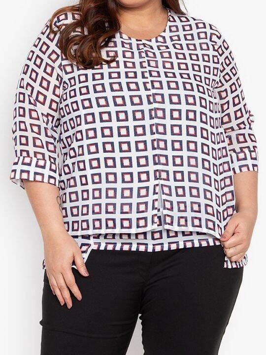 Maxine Plus Size Blouse Layered 3/4 Sleeves - Non-stretch | Lazada PH