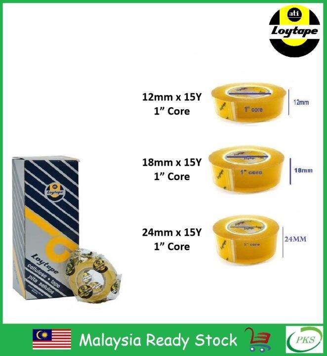 Loytape Cellulose Tape Small 1" Core 12mm / 18mm / 24mm 15 Yards | Lazada