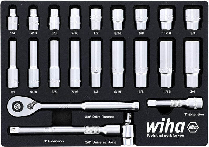 Wiha 22 Piece 3/8” Drive Standard and Deep Socket Tray Set | Lazada.co.th