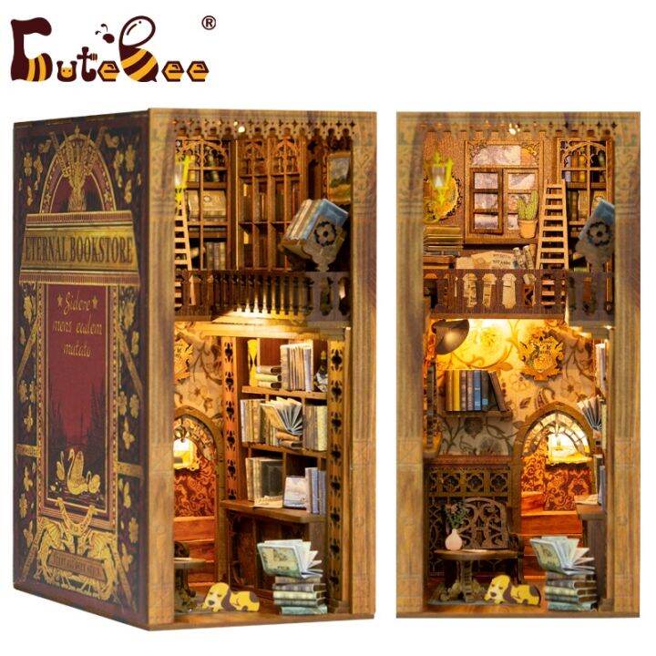 CUTEBEE DIY Book Nook Shelf Insert Kits Dollhouse Eternal Bookstore 3D Wooden Bookend for ...