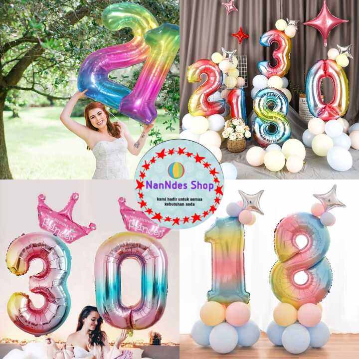 Balon Angka Jumbo RAINBOW Pelangi 80 Cm / Balon Foil Besar Custom Nomor ...