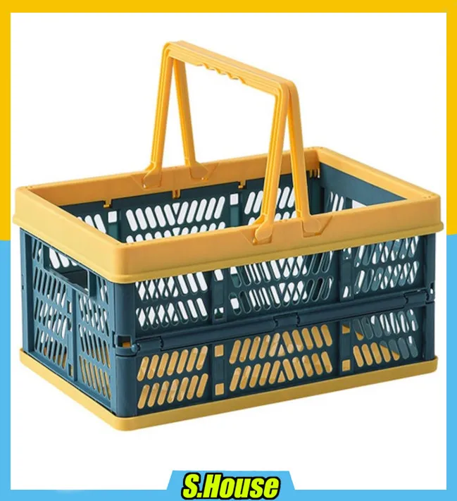 Basket Grocery Shopping Handle Fold Stackable Storage Container Market ...