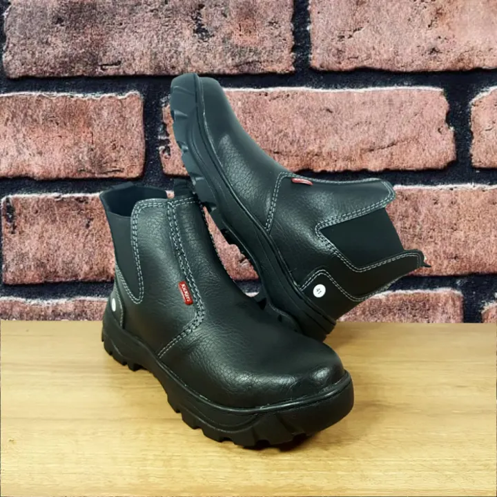 Sepatu Kerja Proyek Safety Lapangan Ujung Besi Kulit Buatan Original ...
