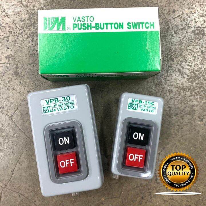 HIGH QUALITY BIG M Vasto Power Push-Button Switch VPB-30 3P 30A 3.7KW 500VAC / VPB-15C 3P 15A 2 ...