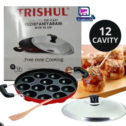 TRISHUL Die Cast 12 Cavity Non Stick Takoyaki Appakara Kuzhi Paniyaram Kuzhi Anniyaram Takoyaki ...