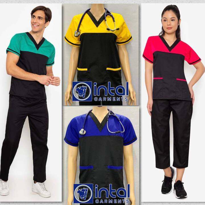 INTAL SCRUBSUIT 03D HIGH QUALITY Two-tone V-Neck Regular 4 Pocket Pants ...