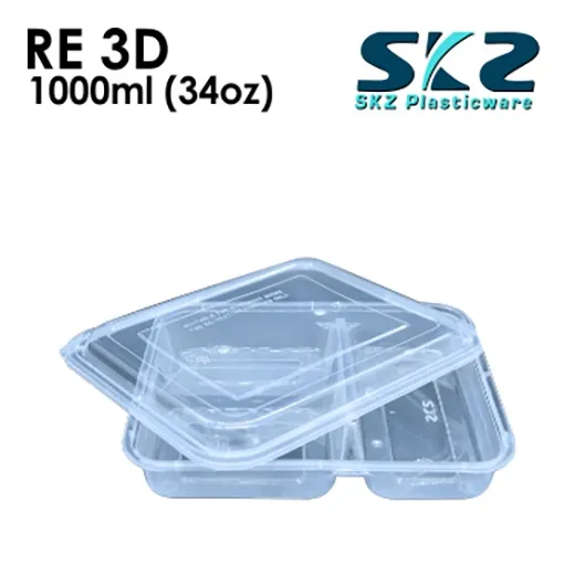 SKZ CLEAR RECTANGULAR 3 DIVISION RE-3D SERIES ENVIRONMENTAL FRIENDLY FOOD STORAGE MICROWAVABLE ...