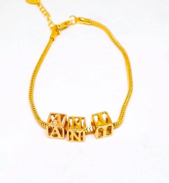 888shop | Gelang nama tangan wanita huruf inisial alphabet replika emas ...