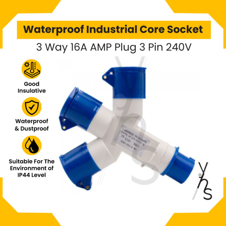 3 Way 16a 3 Pin Plug Industrial Socket 240v Waterproof Socket Multiple Outlet Socket Soket