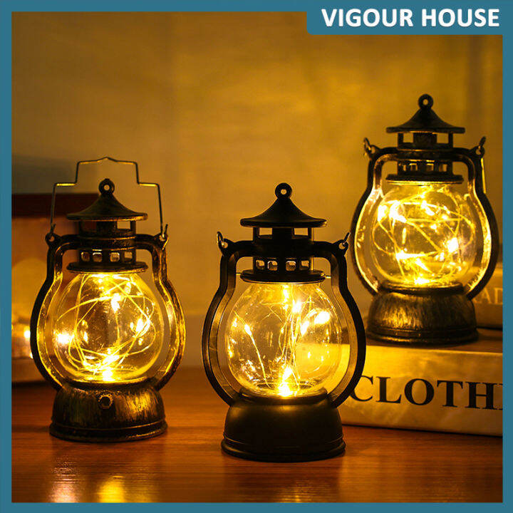 Portable Retro LED Lantern Lamp Mini Christmas Light Garden Decoration ...