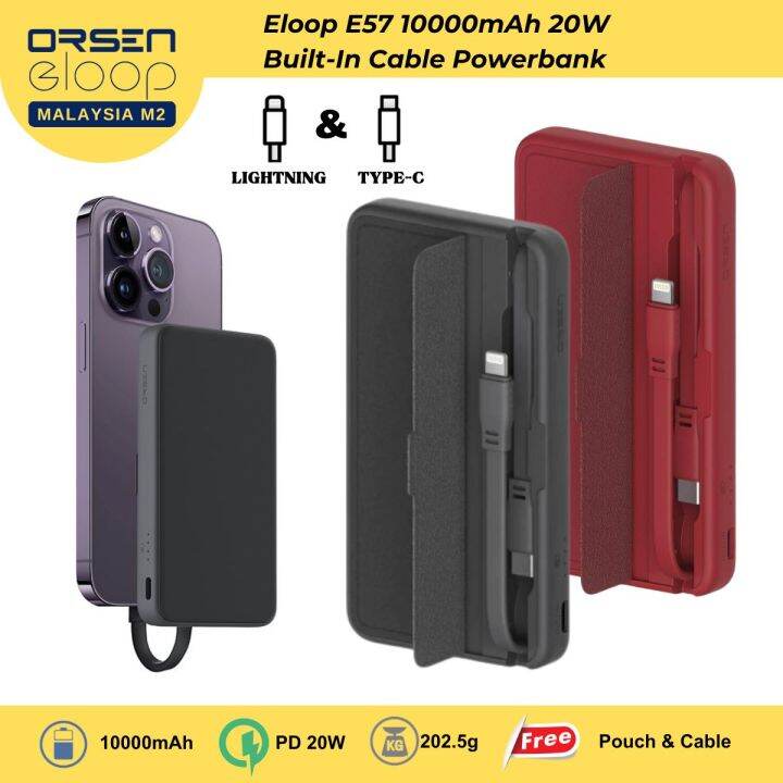 Orsen Eloop E57 10000mAh PD 20W Power Bank Built-in Charging Cables iP ...